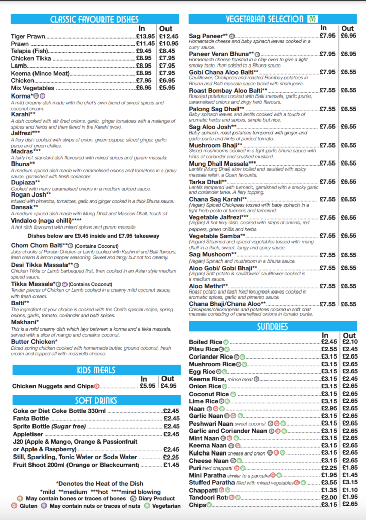 Menu - Blue Tiger Restaurant, Bramley Get 10% off on online orders.